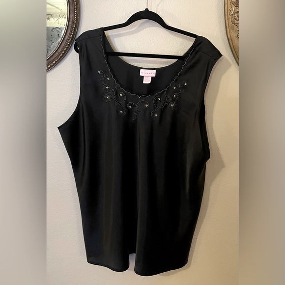 Serenada | Tops | Serenada Black Satin Sleeveless Blouse Scallop Neck ...